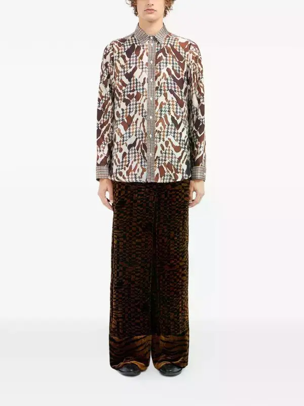PIERRE-LOUIS MASCIA Houndstooth And Animal Print Silk Shirt