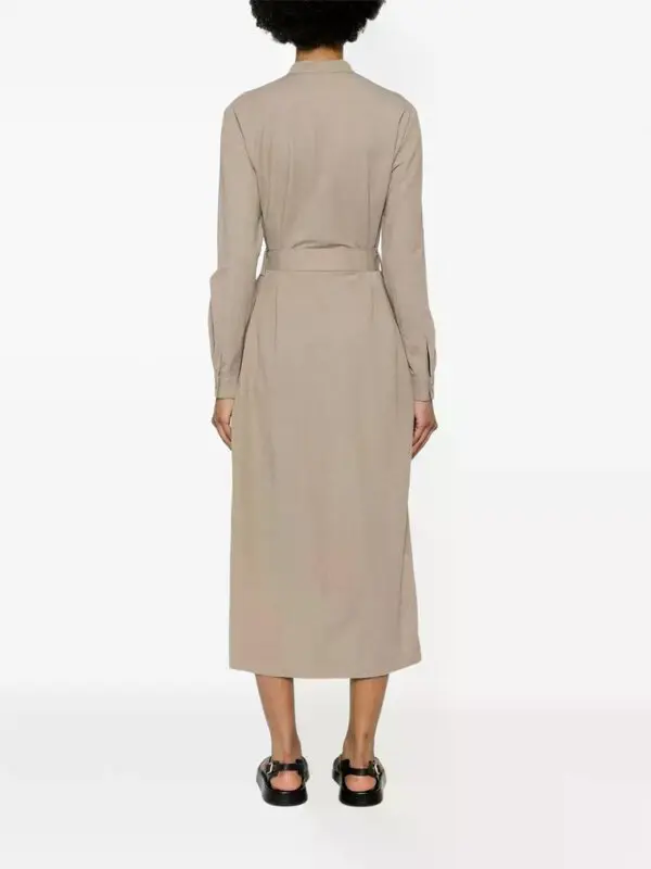 Harris Wharf London Belted Mandarin Collar Midi Dress - Neutrals