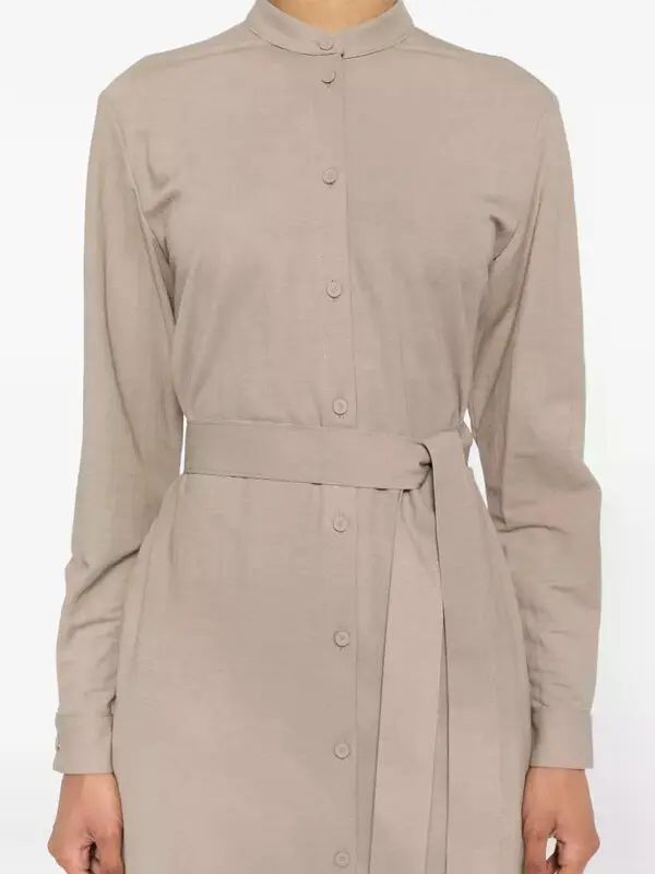 Harris Wharf London Belted Mandarin Collar Midi Dress - Neutrals