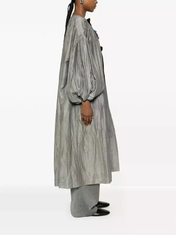 Soh Crinkled Coat With Floral Corsage Detail