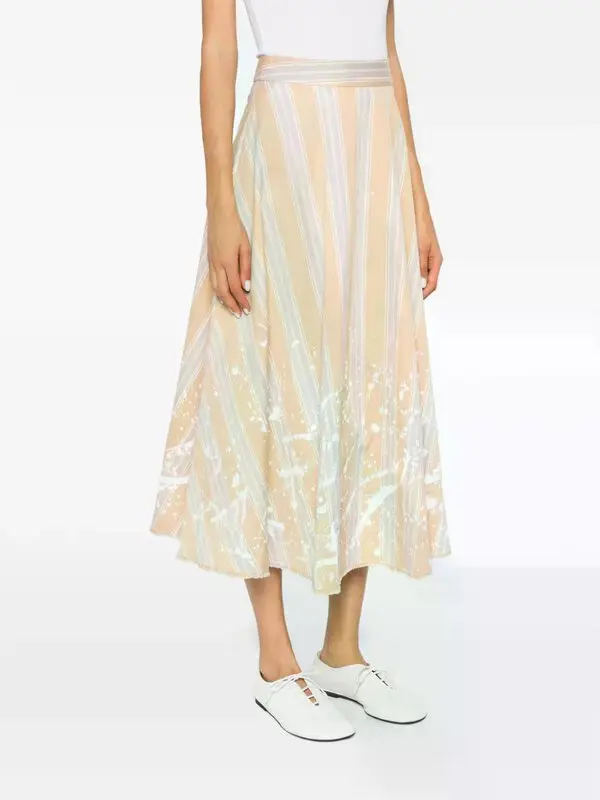 A TENTATIVE ATELIER Striped Paint Splatter A-line Midi Skirt - Neutrals