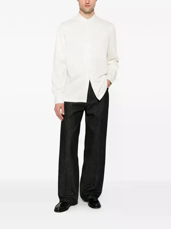 Brunello Cucinelli Band-collar Long-sleeve Shirt - Neutrals