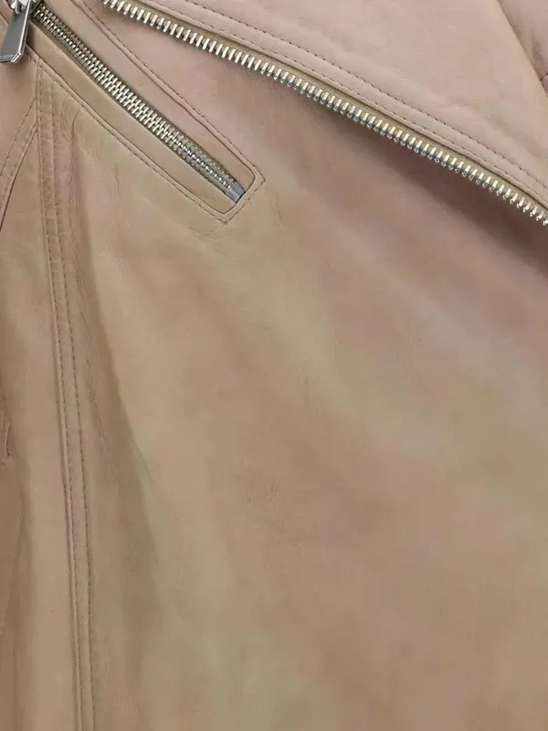 Pinko Belted Distressed Leather Biker Jacket - Neutrals
