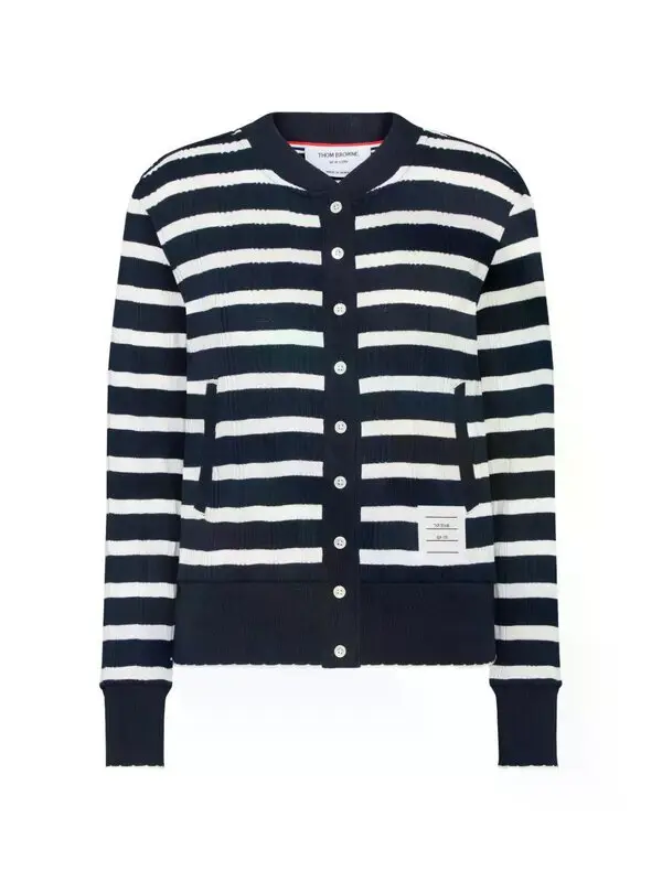 Thom Browne Striped Ribbed Scallop Cardigan