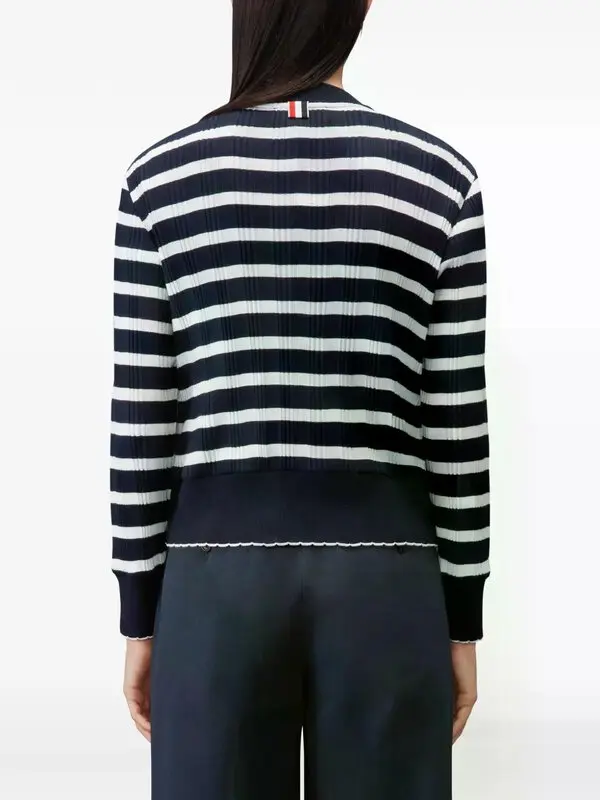 Thom Browne Striped Ribbed Scallop Cardigan