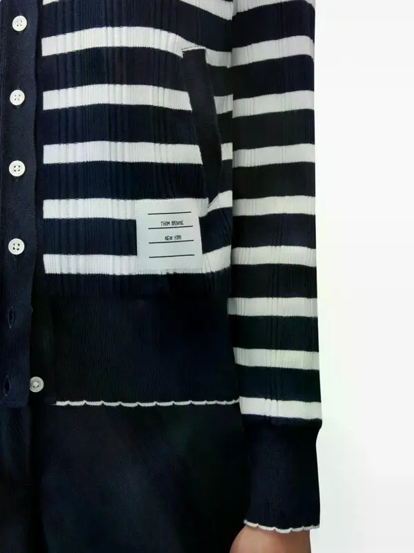 Thom Browne Striped Ribbed Scallop Cardigan