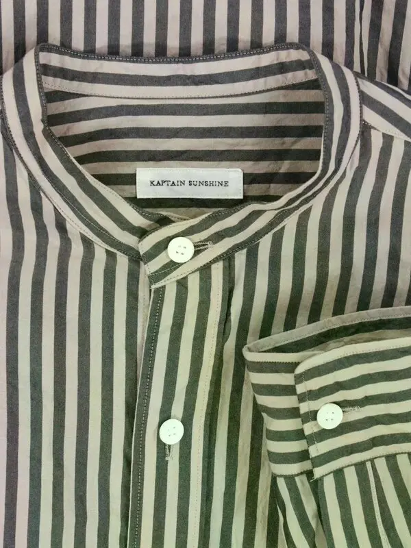 KAPTAIN SUNSHINE Bumpy Striped Band-collar Shirt