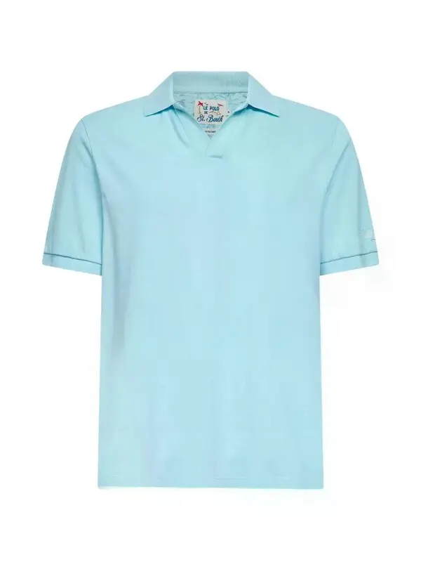 MC2 SAINT BARTH Embroidered-logo Piqué T-shirt - Blue