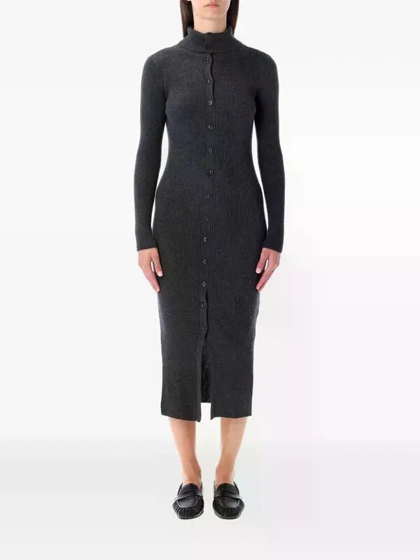 SESSUN Shimalong Ribbed-knit Buttoned Dress