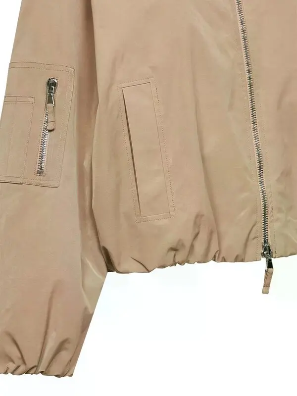 BLANCA VITA Ribbed Collar Zip-up Bomber Jacket - Neutrals