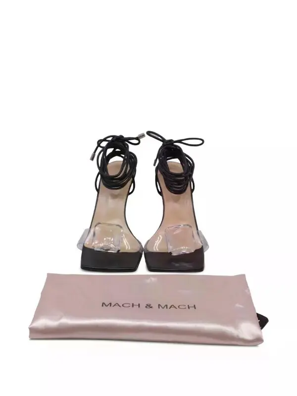 Mach & Mach Crystal-embellished Lace-up Leather Heeled Sandals - Black
