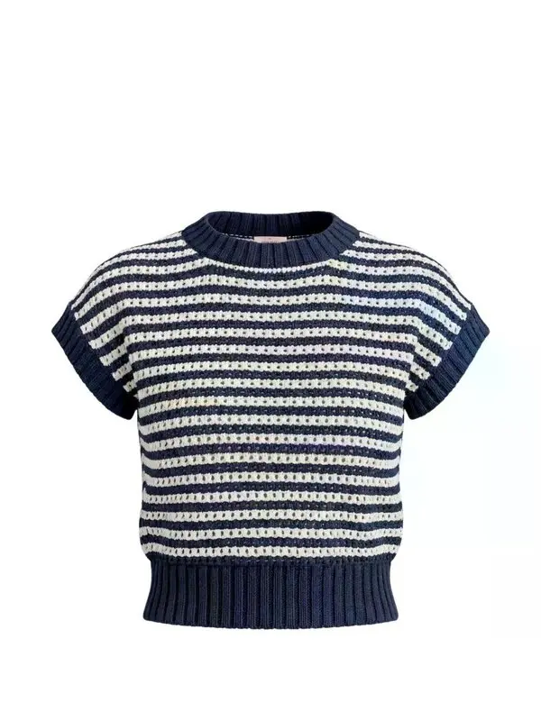 GRAN SASSO Striped Open-knit Top - Blue