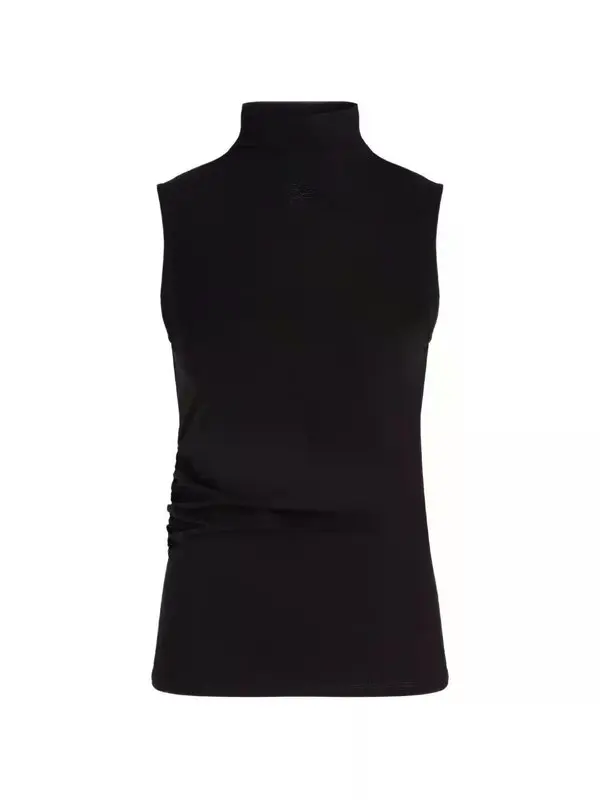Karl Lagerfeld Mock Neck Ruched Tank Top - Black