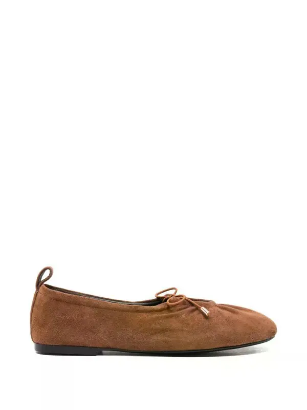 ADRIANNA FERETTI Suede Ballet Flats With Bow Detail - Brown