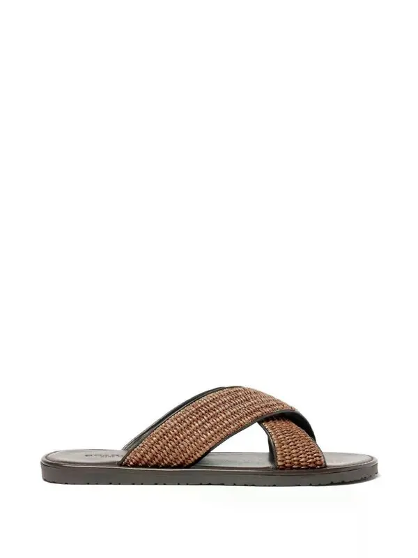 SCAROSSO Ettore Raffia Crossover Sandals - Brown