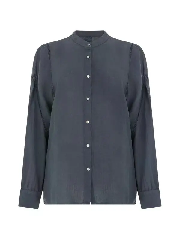 120% Lino Band Collar Shirt - Grey