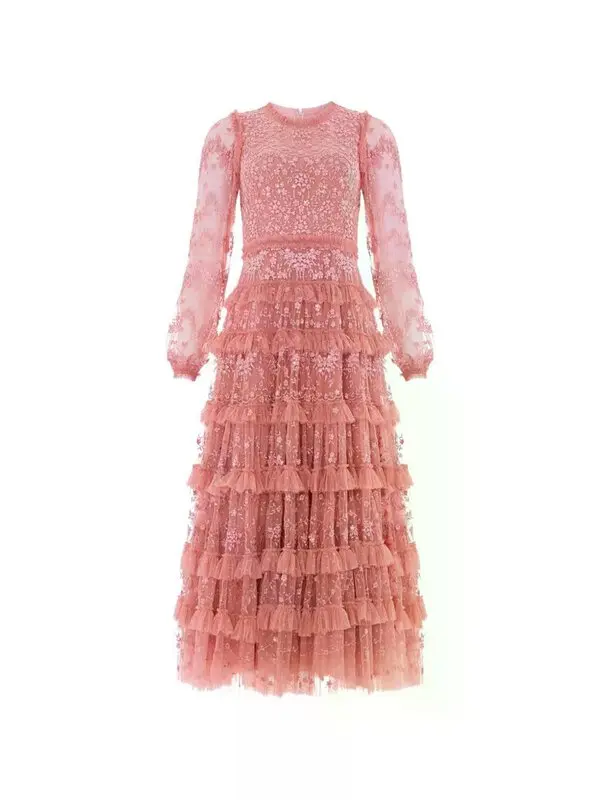 NEEDLE & THREAD Blossom Ruffled Lace Maxi Dress - Pink