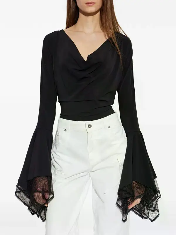Blumarine Lace-trimmed Bell-sleeve Bodysuit