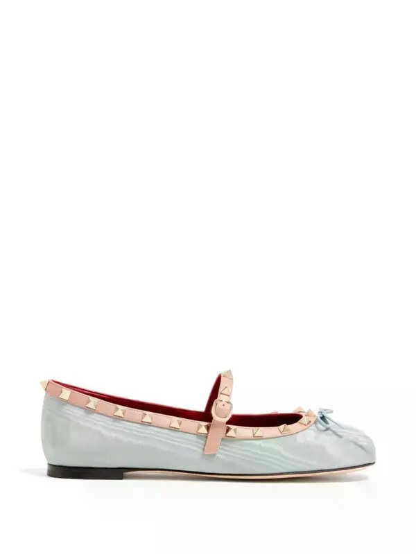 Valentino Garavani Mary Jane Rockstud Ballerinas In Moire Fabric - Blue