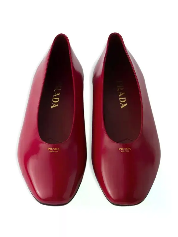Prada Brushed Leather Ballerinas - Red