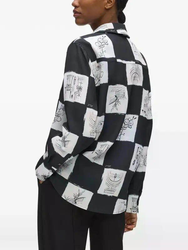 Karl Lagerfeld Checkerboard Sketch-print Shirt - Black