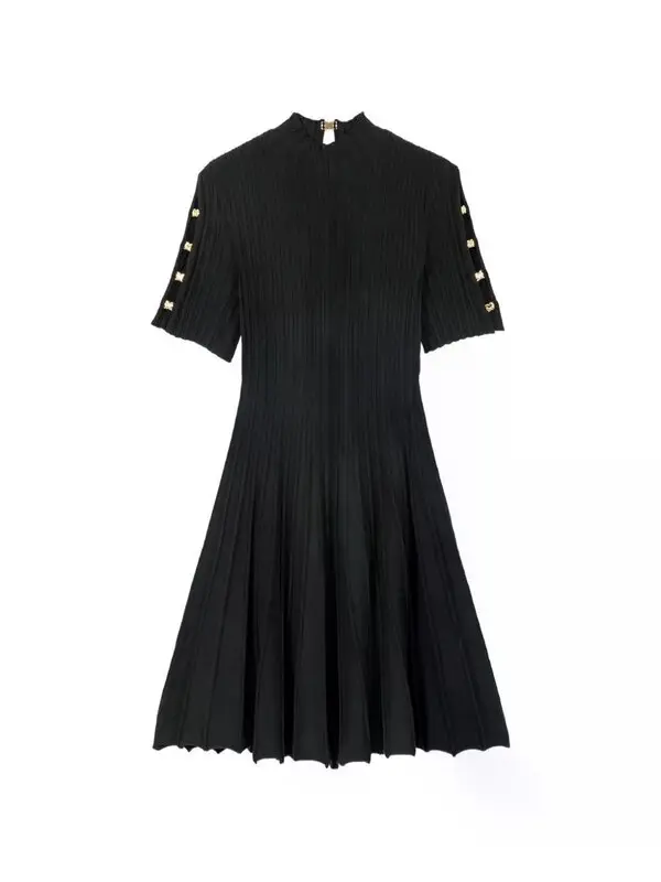 Maje Ribbed Knit High Neck Mini Dress With Clover Fastenings