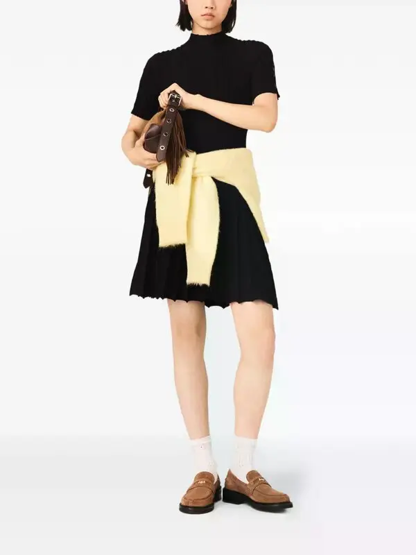 Maje Ribbed Knit High Neck Mini Dress With Clover Fastenings