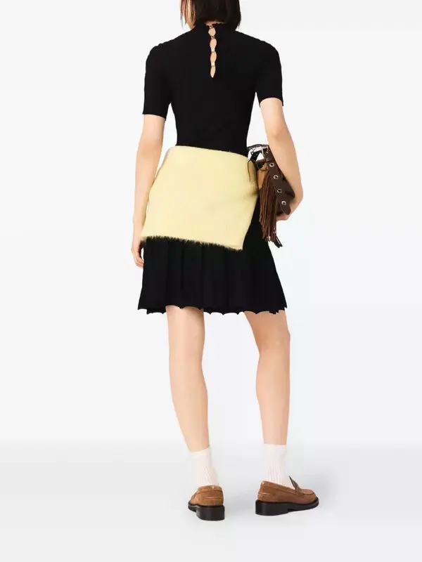 Maje Ribbed Knit High Neck Mini Dress With Clover Fastenings