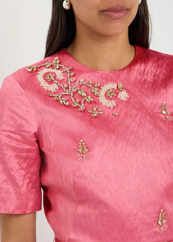 Erdem Embellished Satin Midi Dress