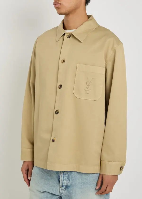 Saint Laurent Logo-embroidered Twill Overshirt - Beige