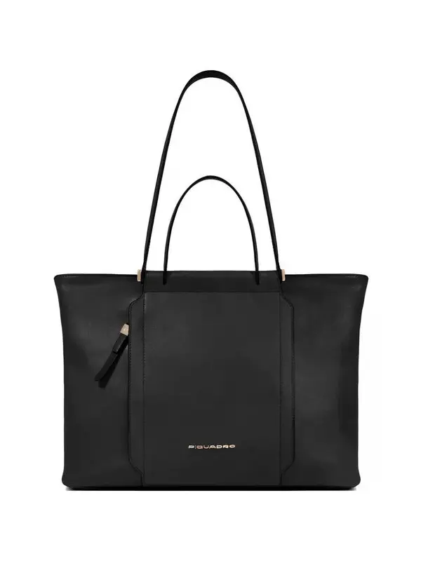 PIQUADRO Leather Laptop And Ipad Tote Bag - Black