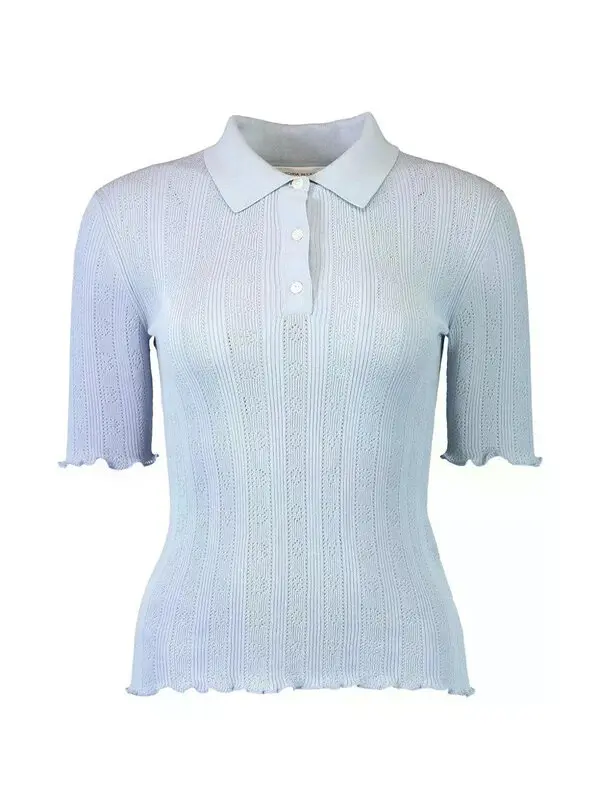 Victoria Beckham Short Sleeve Frill Trim Polo Top - Blue