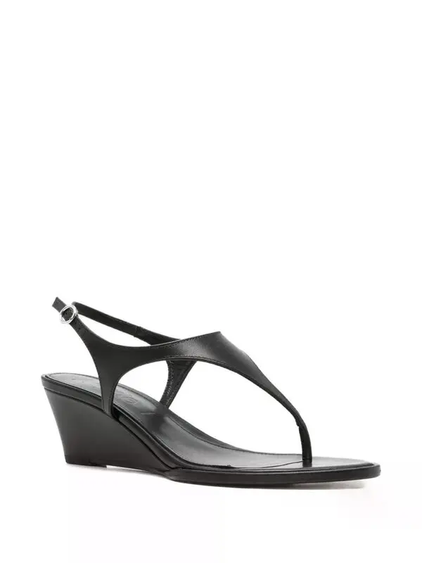 AeydĒ Leather Wedge Sandals - Black