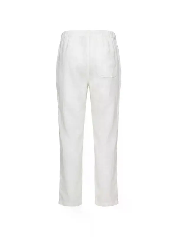 120% Lino Linen Drawstring Waistband Trousers - White
