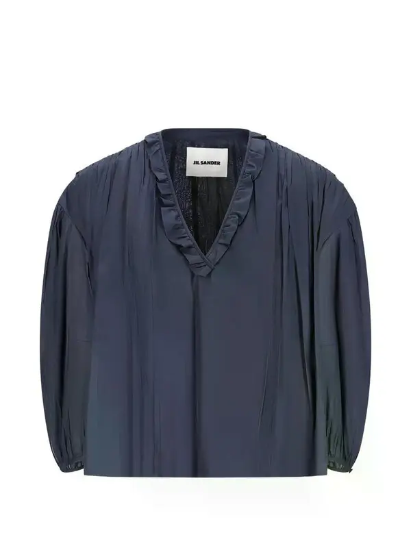 JIL SANDER Ruffled V-neck Blouse - Blue