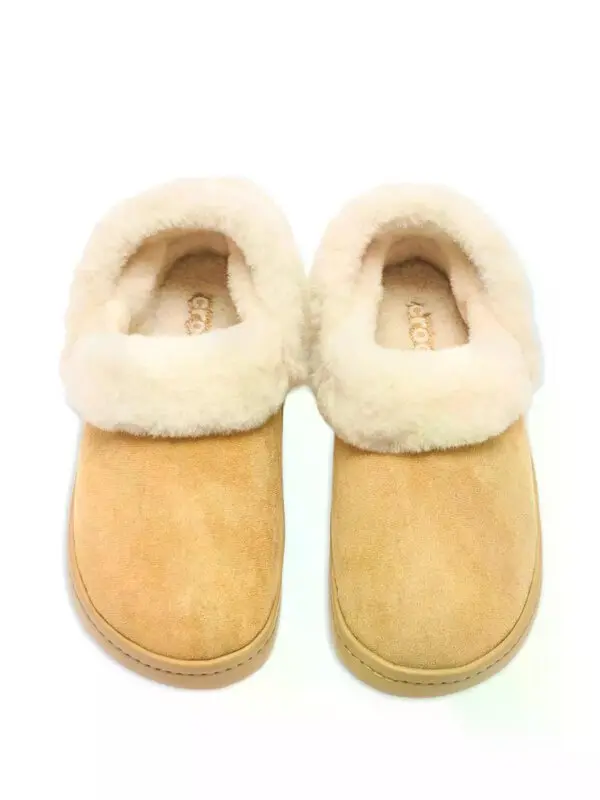 CROCS Vegan Suede Slippers With Faux Shearling Trim - Neutrals