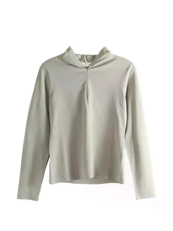 AMOMENTO Fine Knit Quarter-zip Hooded Sweater
