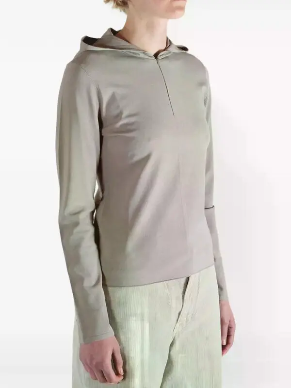 AMOMENTO Fine Knit Quarter-zip Hooded Sweater