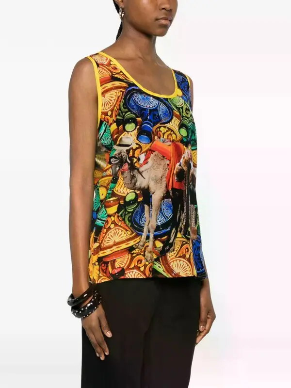The Artistylist Graphic Print Scoop Neck Tank Top - Orange