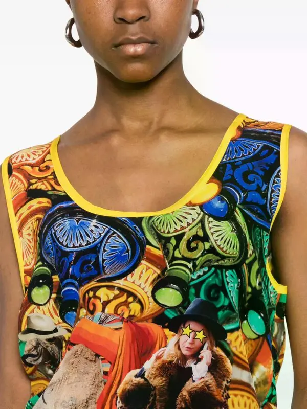 The Artistylist Graphic Print Scoop Neck Tank Top - Orange