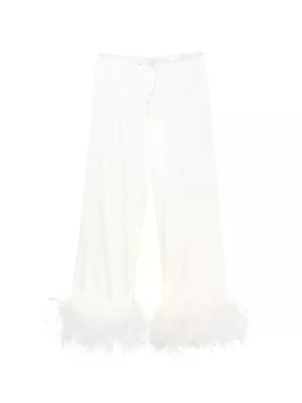 Oseree Feather-trim Drawstring Trousers - White