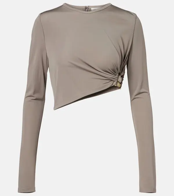 Christopher Esber Bezel Quartz Asymmetric Jersey Crop Top - Grey