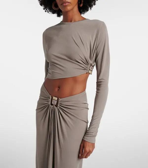 Christopher Esber Bezel Quartz Asymmetric Jersey Crop Top - Grey