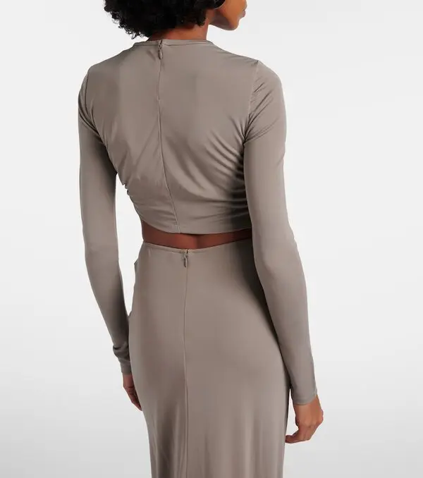 Christopher Esber Bezel Quartz Asymmetric Jersey Crop Top - Grey