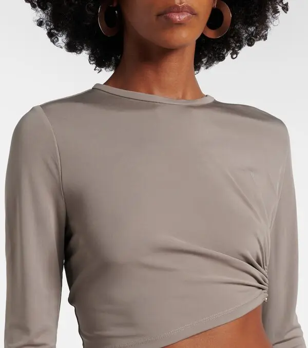 Christopher Esber Bezel Quartz Asymmetric Jersey Crop Top - Grey
