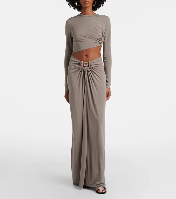 Christopher Esber Bezel Quartz Asymmetric Jersey Crop Top - Grey