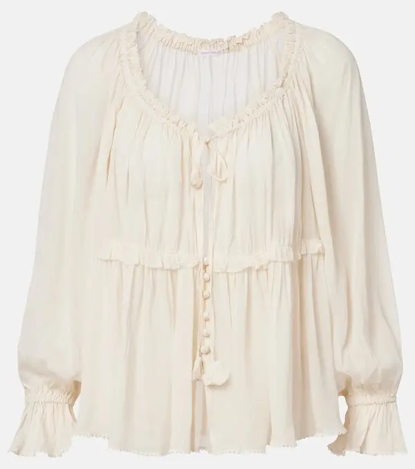 Poupette St Barth Moon Ruffled Blouse - White