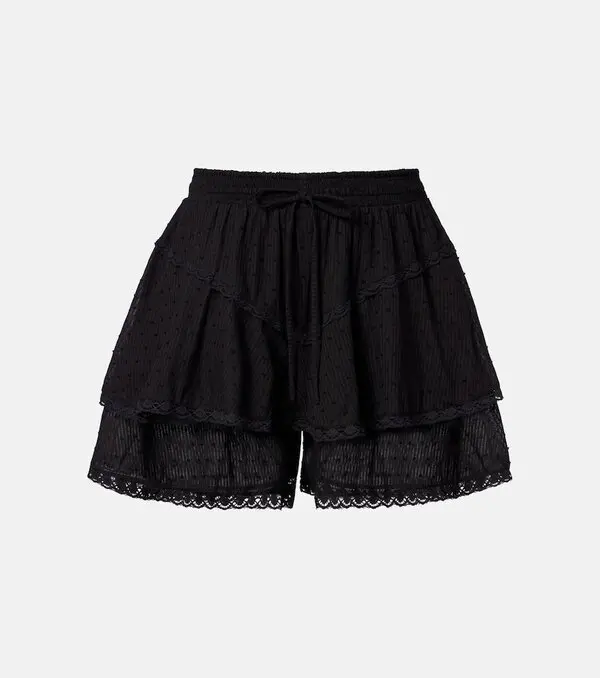 Poupette St Barth Thia Crochet-trimmed Cotton Shorts - Black