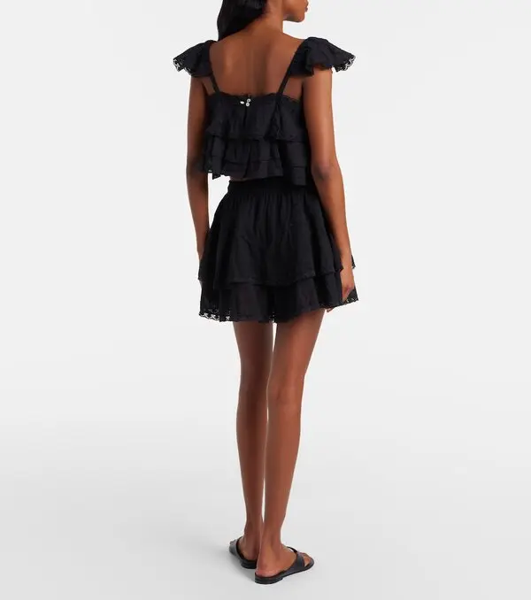 Poupette St Barth Thia Crochet-trimmed Cotton Shorts