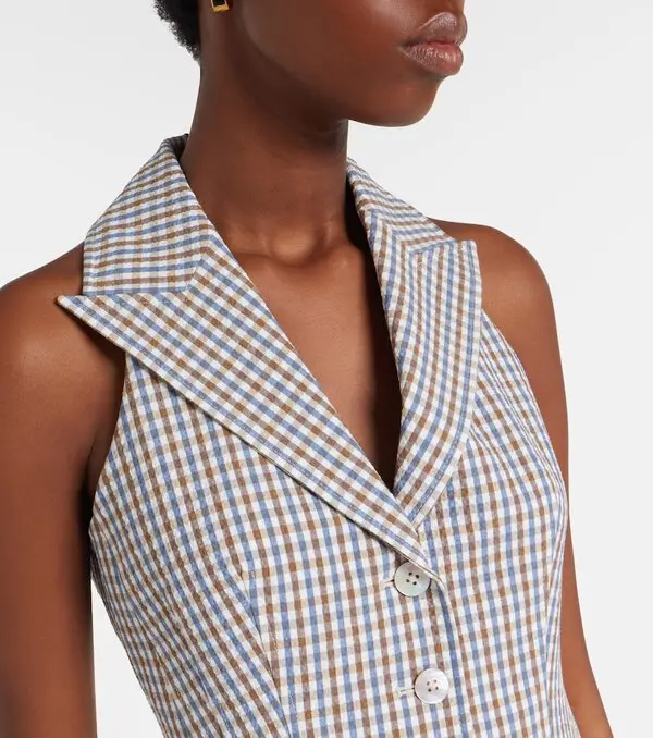Veronica Beard Gingham Cotton Seersucker Vest - Multicoloured